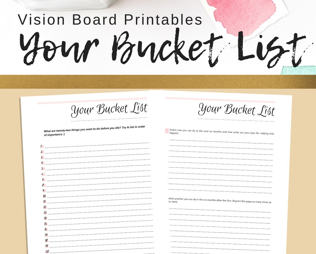 Vision Board Printable | Your Bucket List | Goal Setting Printable ...