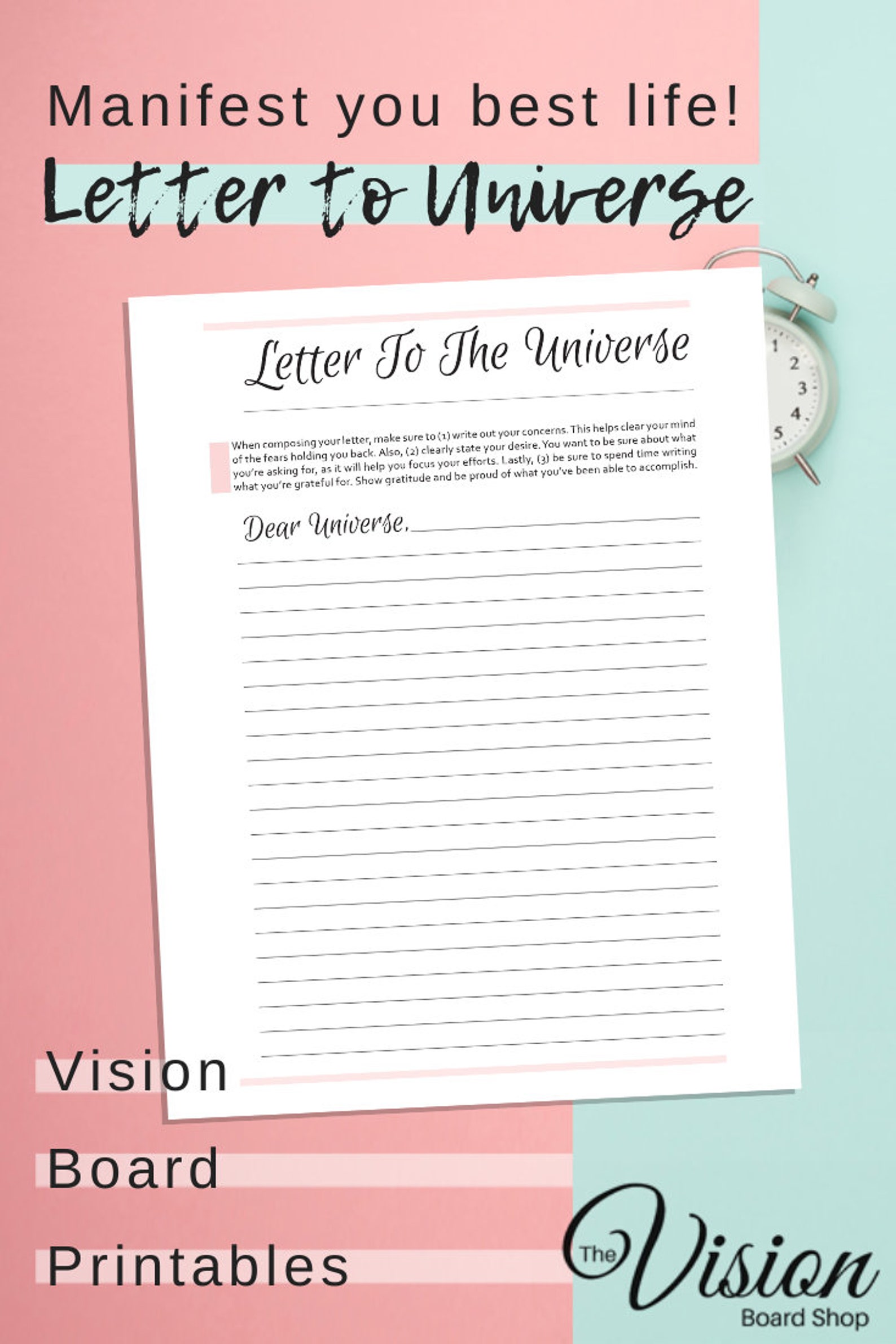 Letter to the Universe Printable | Law of Attraction | Goal Setting ...