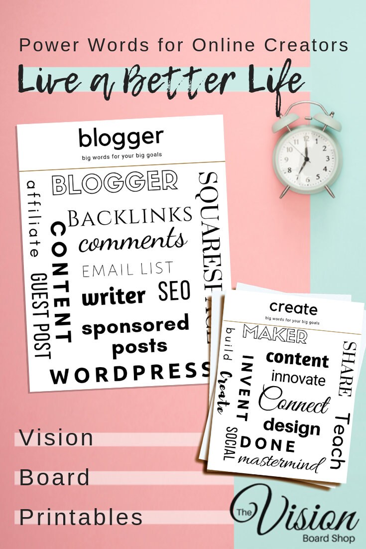 Vision Board Printables | Online Creators Power Words | Affirmation ...