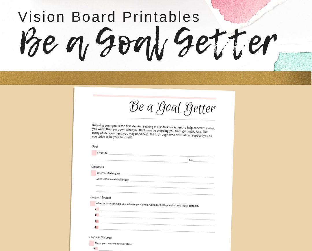 Be a Goal Getter | Vision Board Printable | Goal Setting Printable ...