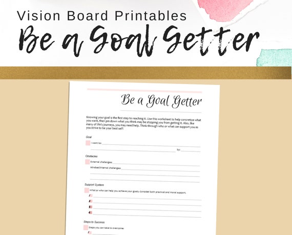 Be a Goal Getter Vision Board Printable Goal Setting | Etsy