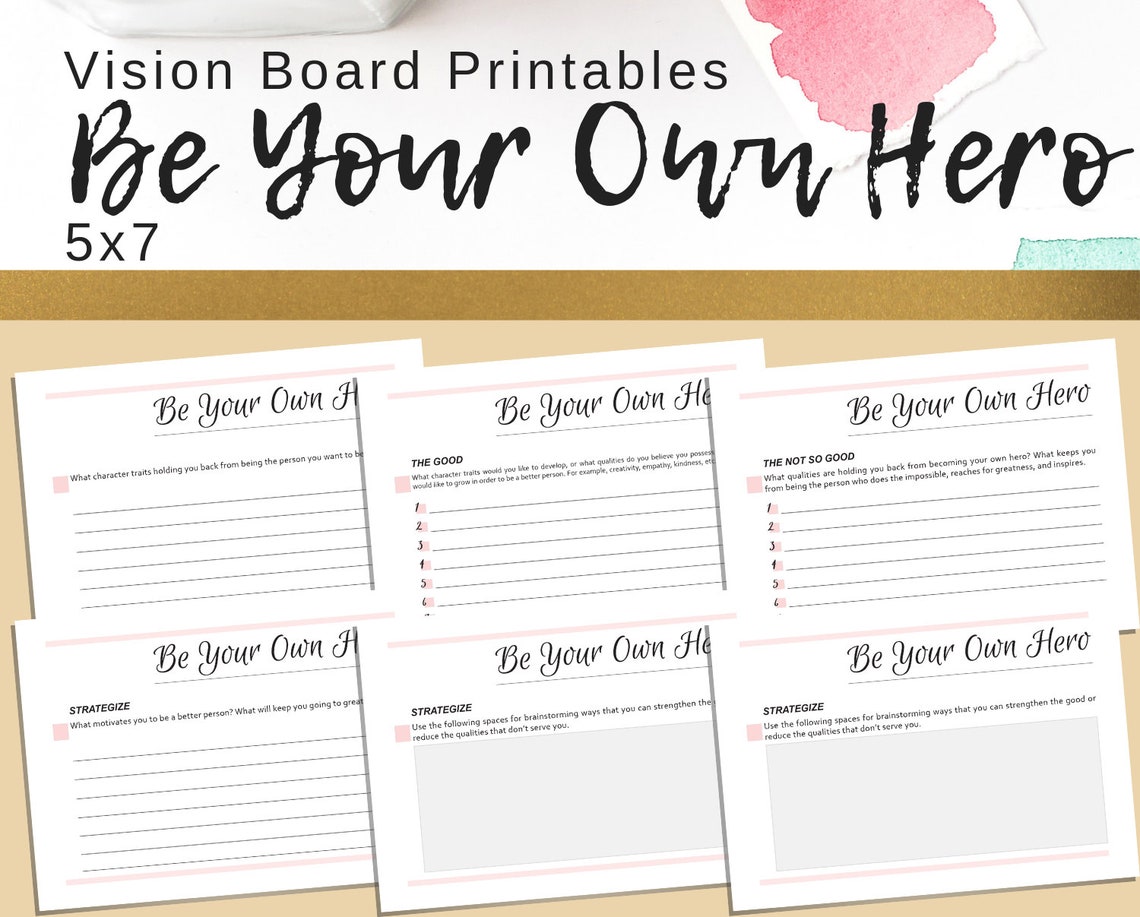 Vision Board Printables | Be Your Hero | Vision Board Exercise | Goal ...