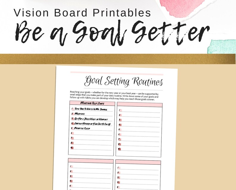 Goal Set Routines | Vision Board Printable | Goal Setting Printable ...