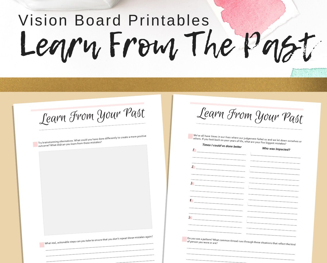 Vision Board Printable | Learn From the Past | Goal Setting Printable ...
