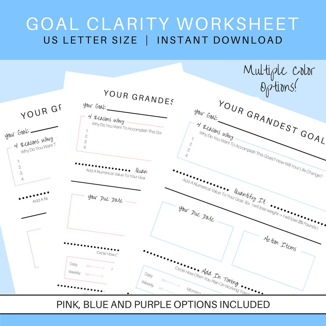 Goal Setting Worksheet Goal Clarity Guide Goal Outline Goal Planning ...