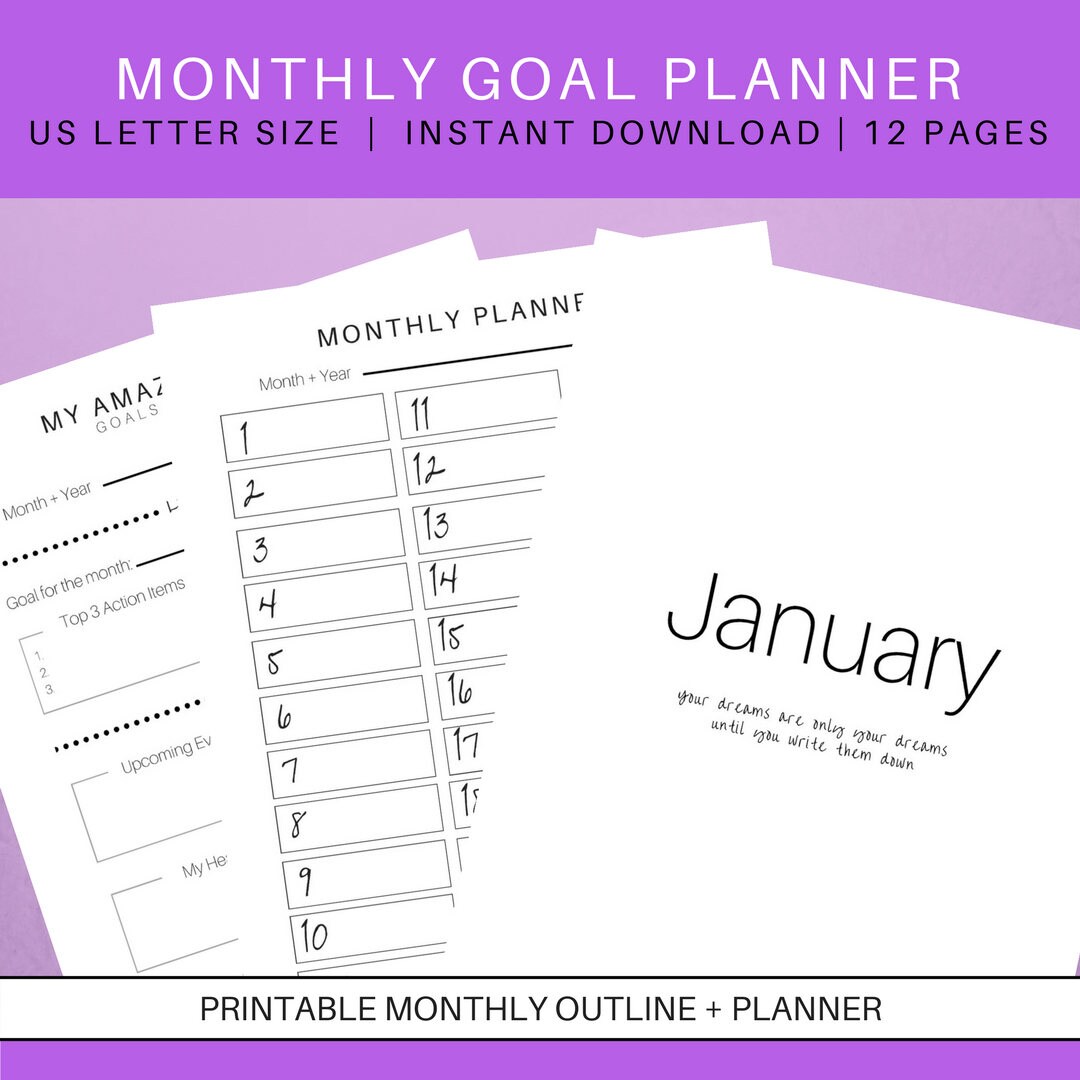 Monthly Printable Goals Planner Goal Planning Printables Month Planner ...