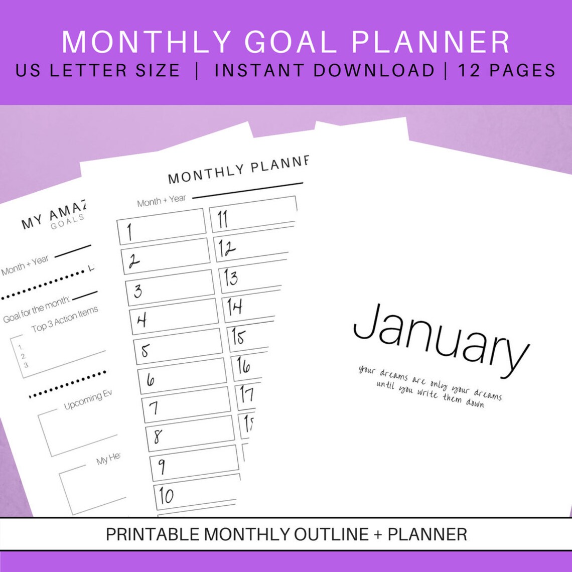 Monthly Printable Goals Planner Goal Planning Printables Month Planner ...
