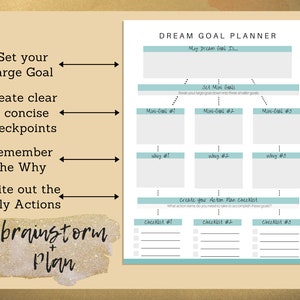 Dream Goal Planner Printable | Motivation Goal Setting Printable PDF ...