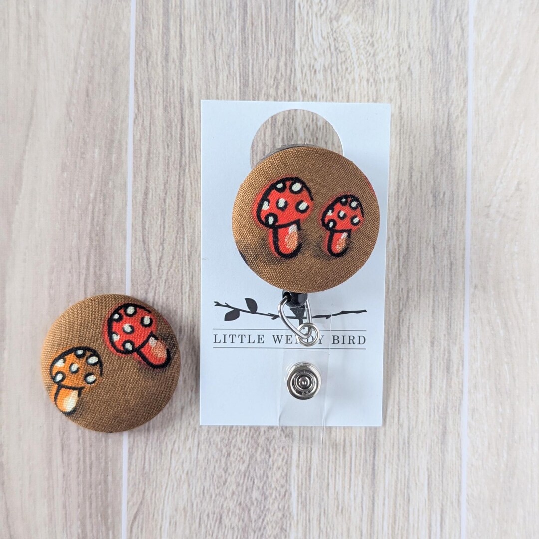 Toadstool Fabric Covered Button Badge Reel - Etsy