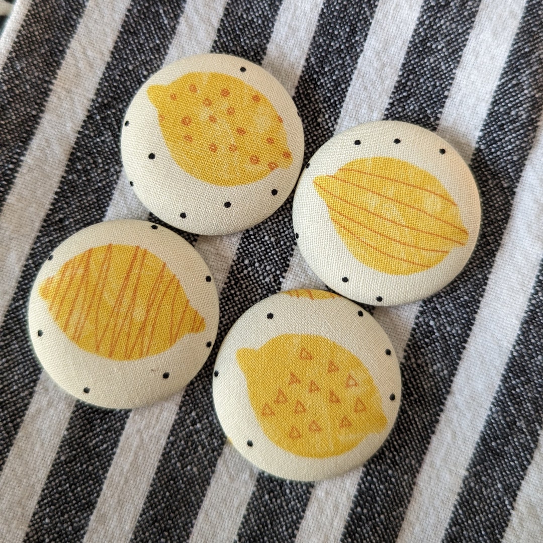 Lemon Fabric Covered Button Magnet Set - Etsy