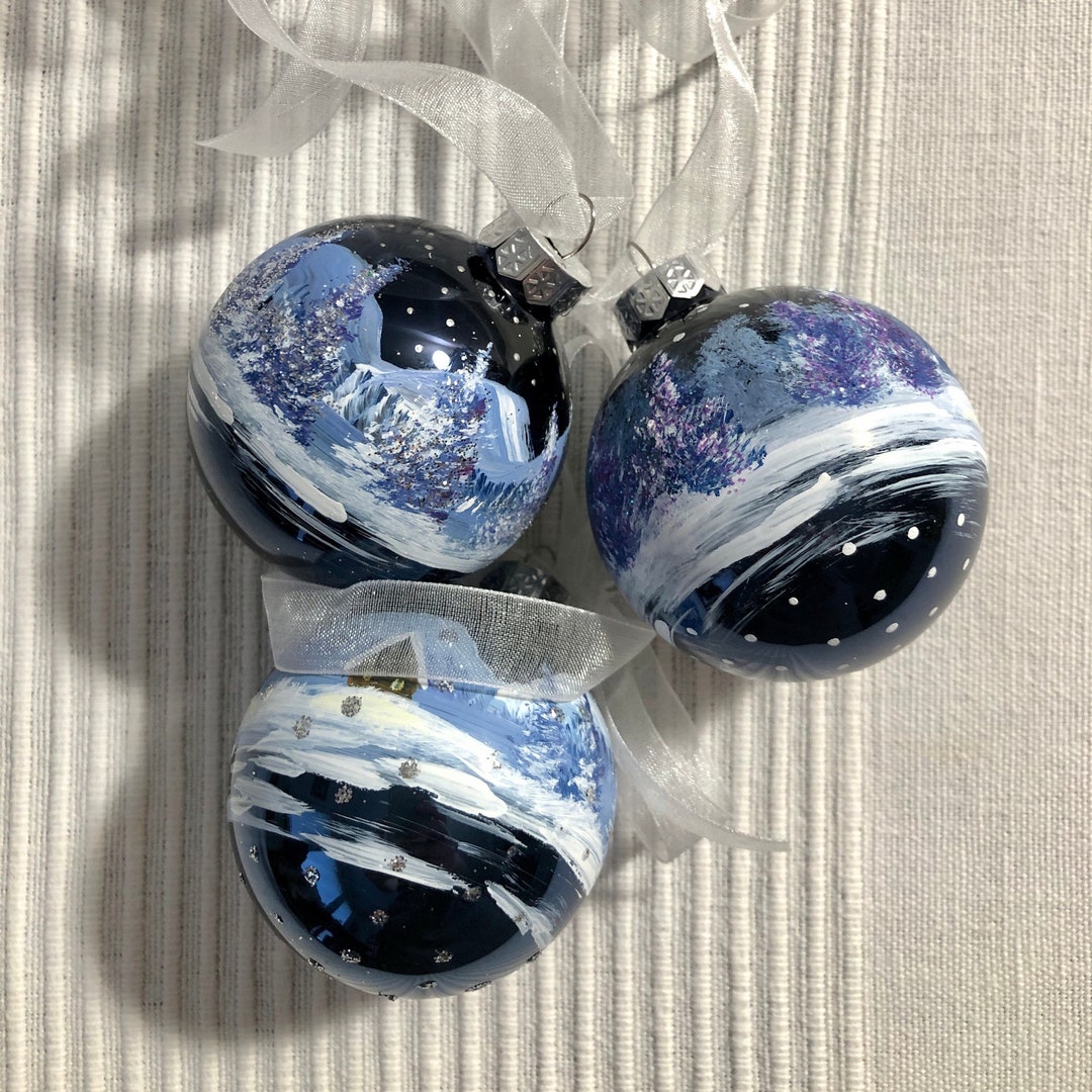 Set of 3 Hand-painted Glass Xmas Baubles 6 Cm / 2.36 " - Etsy