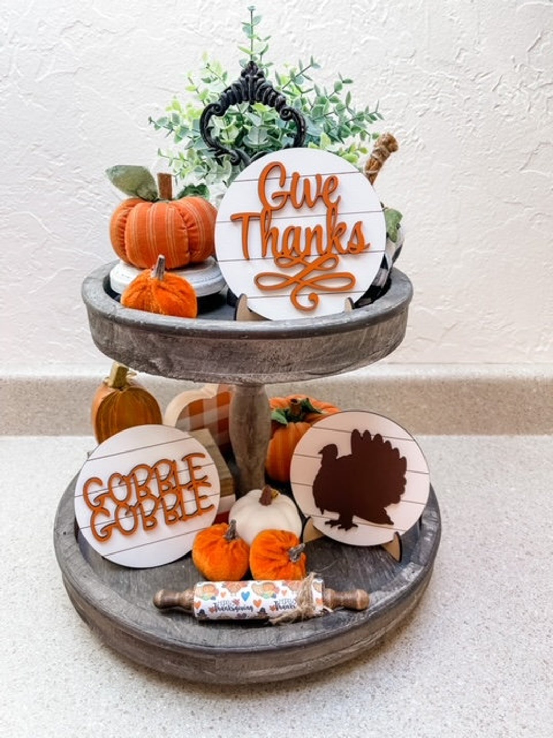 Give Thanks Tier Tray-turkey 3D Mini Round-fall Decor-gobble Gobble ...