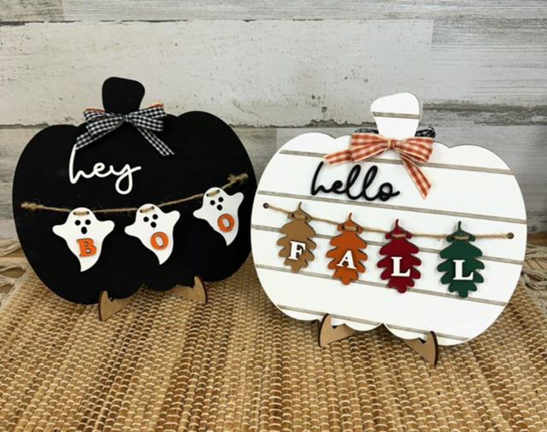Reversible Fall & Halloween Pumpkin Sign: 3D Laser Cut Decor - Etsy