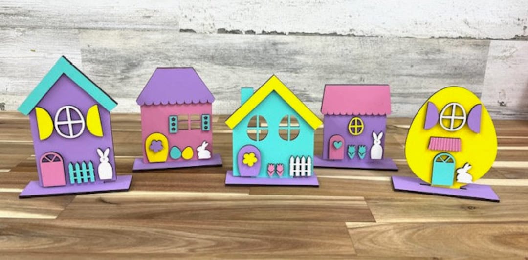 Easter Standing Houses / Easter Village/ Wood Houses/ Tiered Tray Decor ...