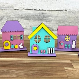 Easter Standing Houses / Easter Village/ Wood Houses/ Tiered Tray Decor ...