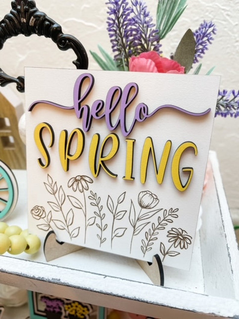 Hello Spring Mini Signs - Flower Cart - Flowers Bicycle - Spring Decor ...