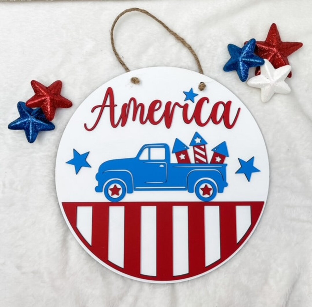 America Round Sign -home Decor -july 4th Decor - Patriotic Decor- Door ...