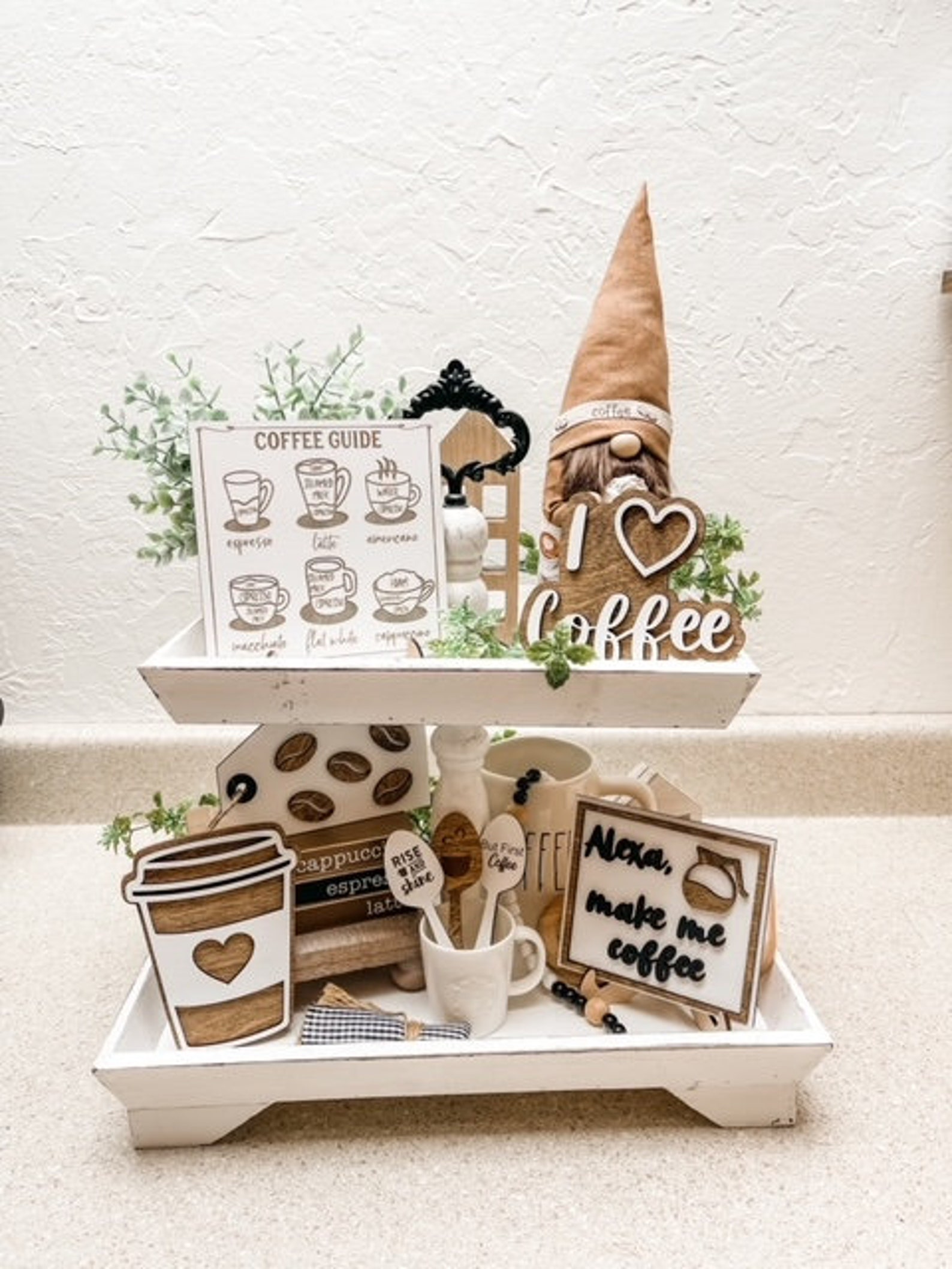 Coffee Tier Tray Signs - I Love Coffee - Coffee Spoons - Coffee Beans ...