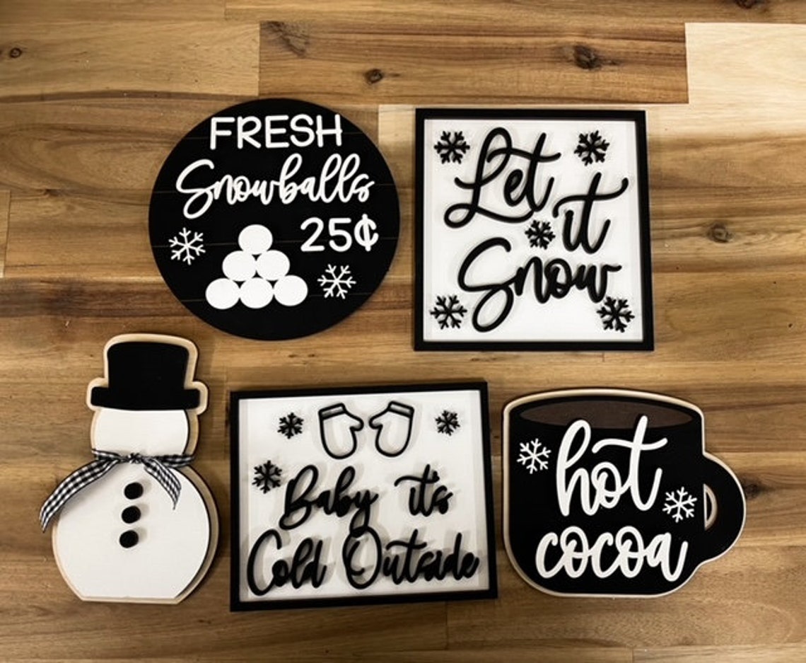 Let It Snow Mini Signs- Winter Decor- Snowman Decor- Hot Cocoa Decor ...