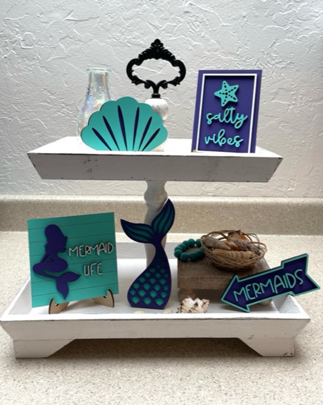 Mermaid Tier Tray - Salty Vibes - Mermaid Tail -seashell - Beach Decor ...