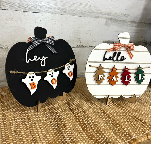 Reversible Fall & Halloween Pumpkin Sign: 3D Laser Cut Decor - Etsy