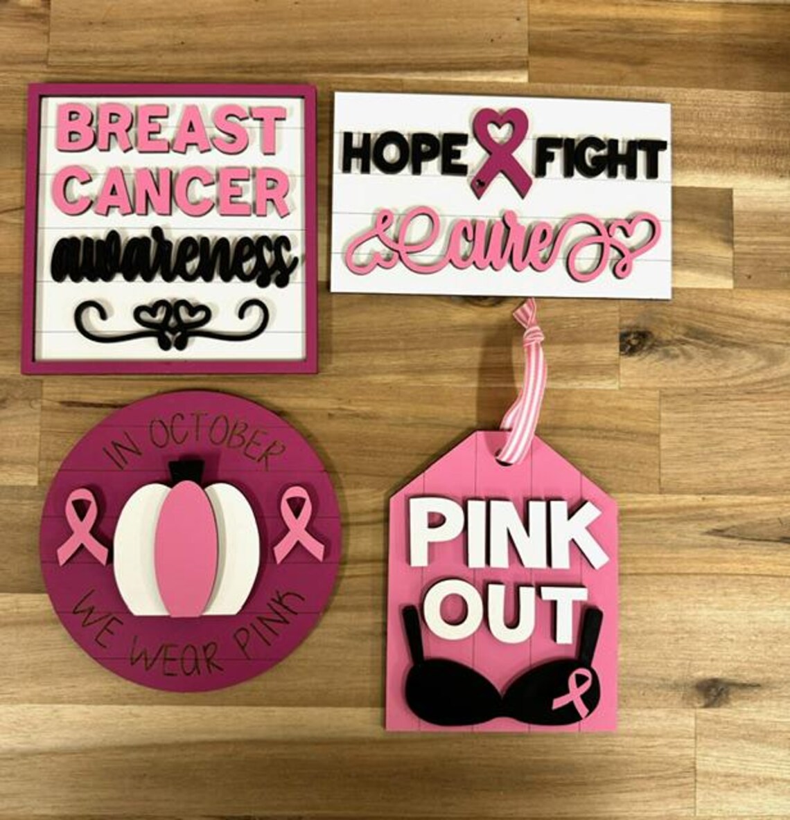 Breast Cancer Awareness Mini Signs - Pink for October - Hope Fight Cure ...