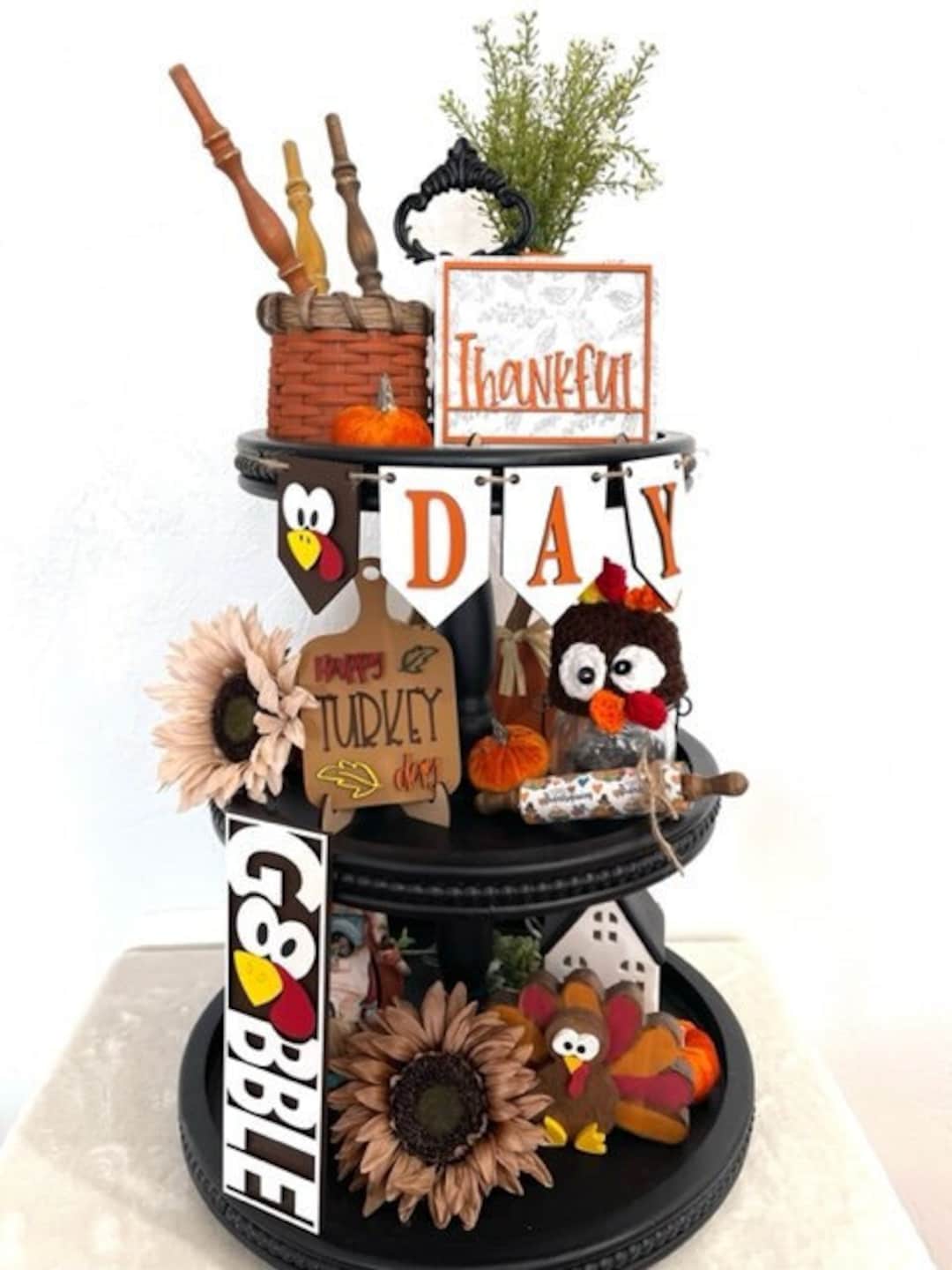 Gobble Turkey Tier Tray- Thanksgiving 3D Mini Signs- Happy Turkey Day ...