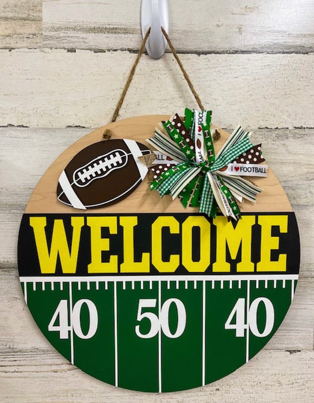 Welcome Custom Color Football Door Hanger - Sports Signs - Front Door ...