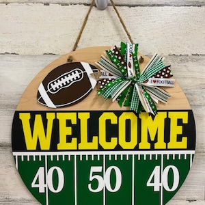 Welcome Custom Color Football Door Hanger - Sports Signs - Front Door ...
