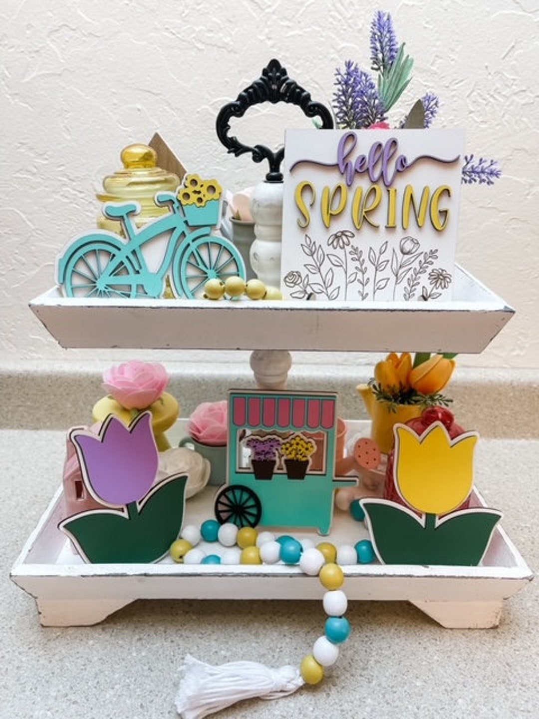 Hello Spring Mini Signs - Flower Cart - Flowers Bicycle - Spring Decor ...