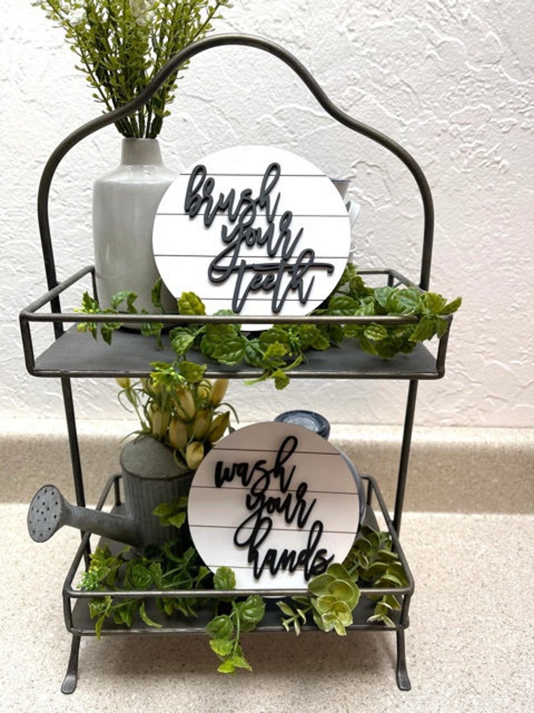 Bathroom Cursive Tier Tray-bathoom 3D Mini Signs-wash Your Hands-brush ...