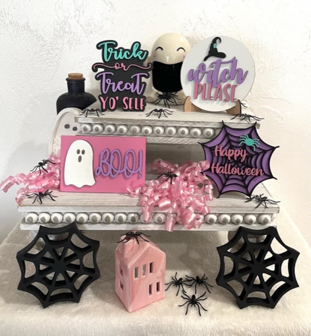 Happy Halloween Tier Tray - Halloween 3D Mini Signs - Ghosts - Trick or ...