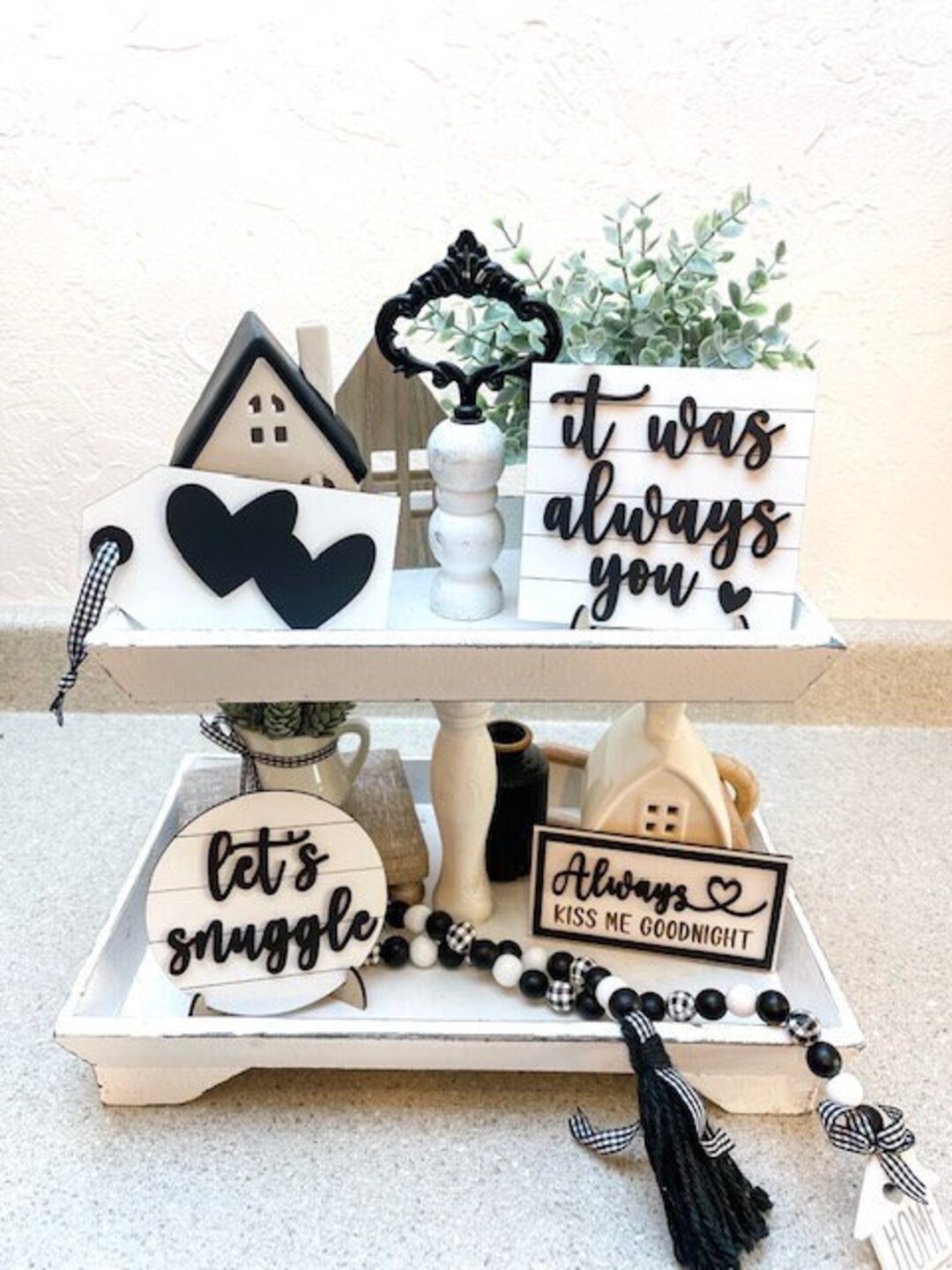 Bedroom Tier Tray - Let's Snuggle - Always Kiss Me Goodnight -hearts ...