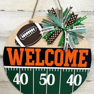 Welcome Custom Color Football Door Hanger - Sports Signs - Front Door ...