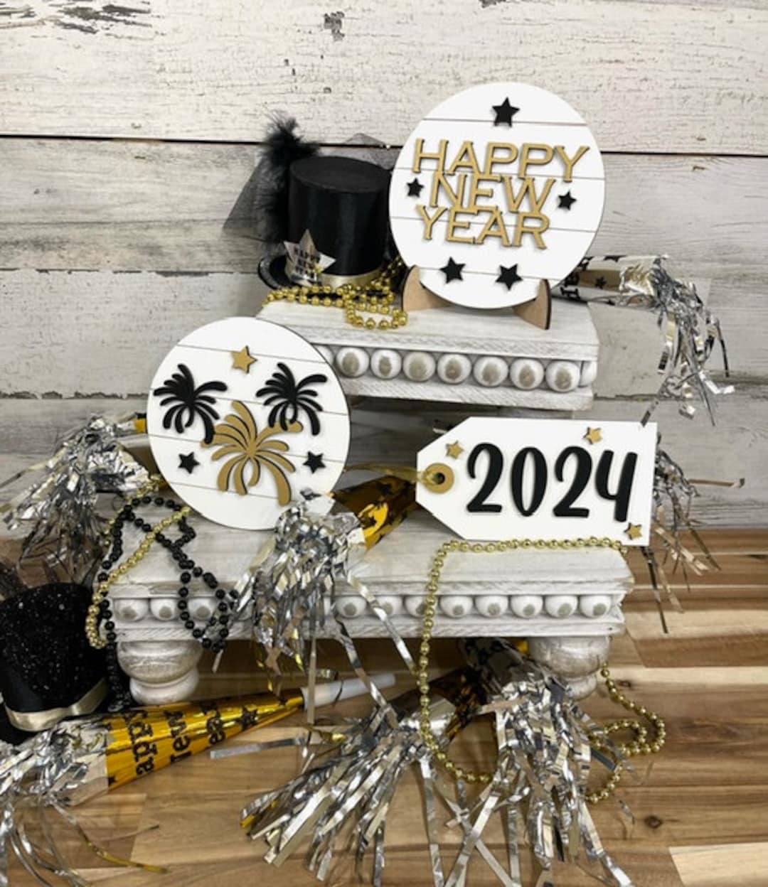 Happy New Year Mini Signs - Fireworks - 2025 - Party Decor - Tier Tray ...