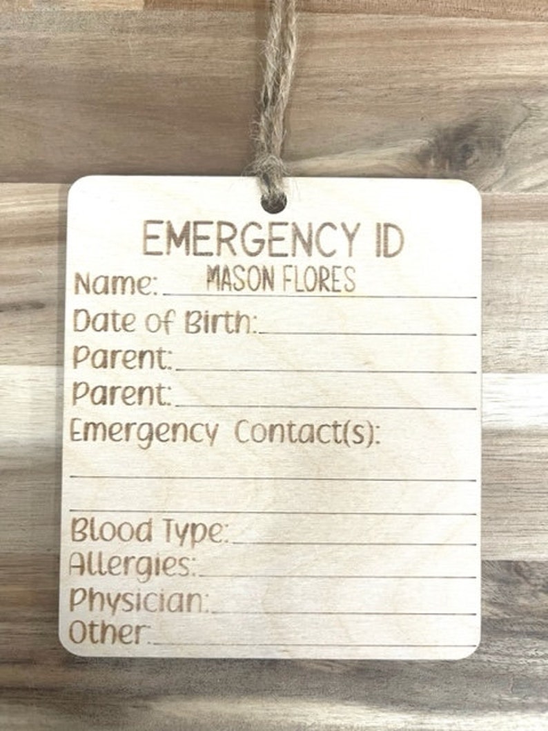 Personalized Child's Emergency ID Car Seat Tag - Car Seat Emergency Tag ...