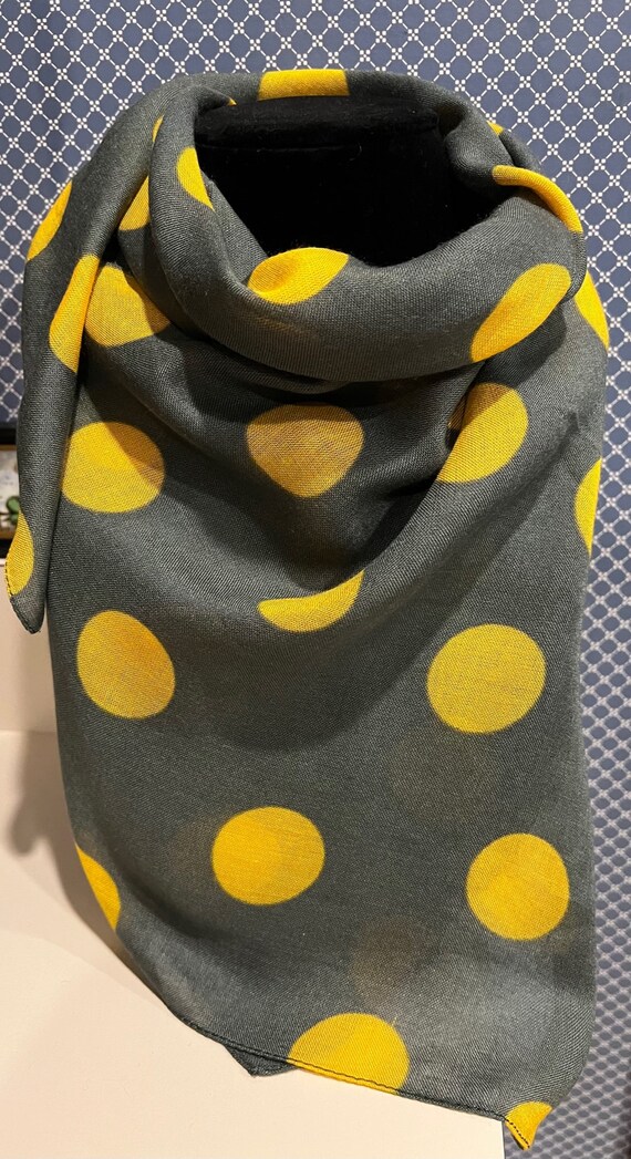 Italian square scarf olive green with yellow polka do… - Gem