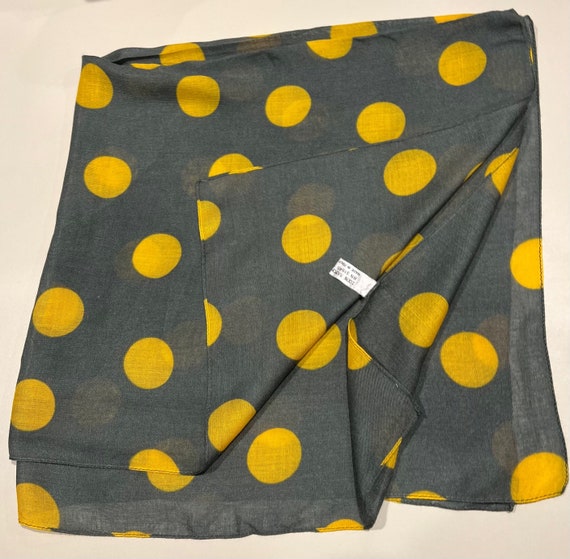 Italian square scarf olive green with yellow polka do… - Gem