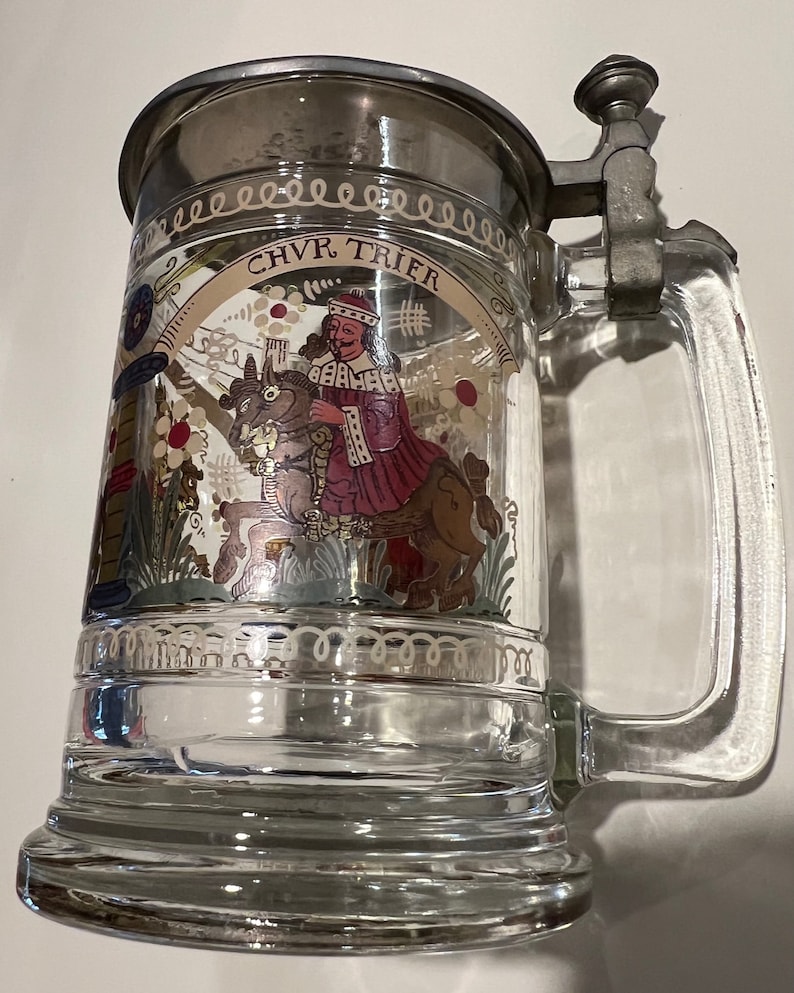 Vintage German Glass Beer Stein With Lid - Etsy