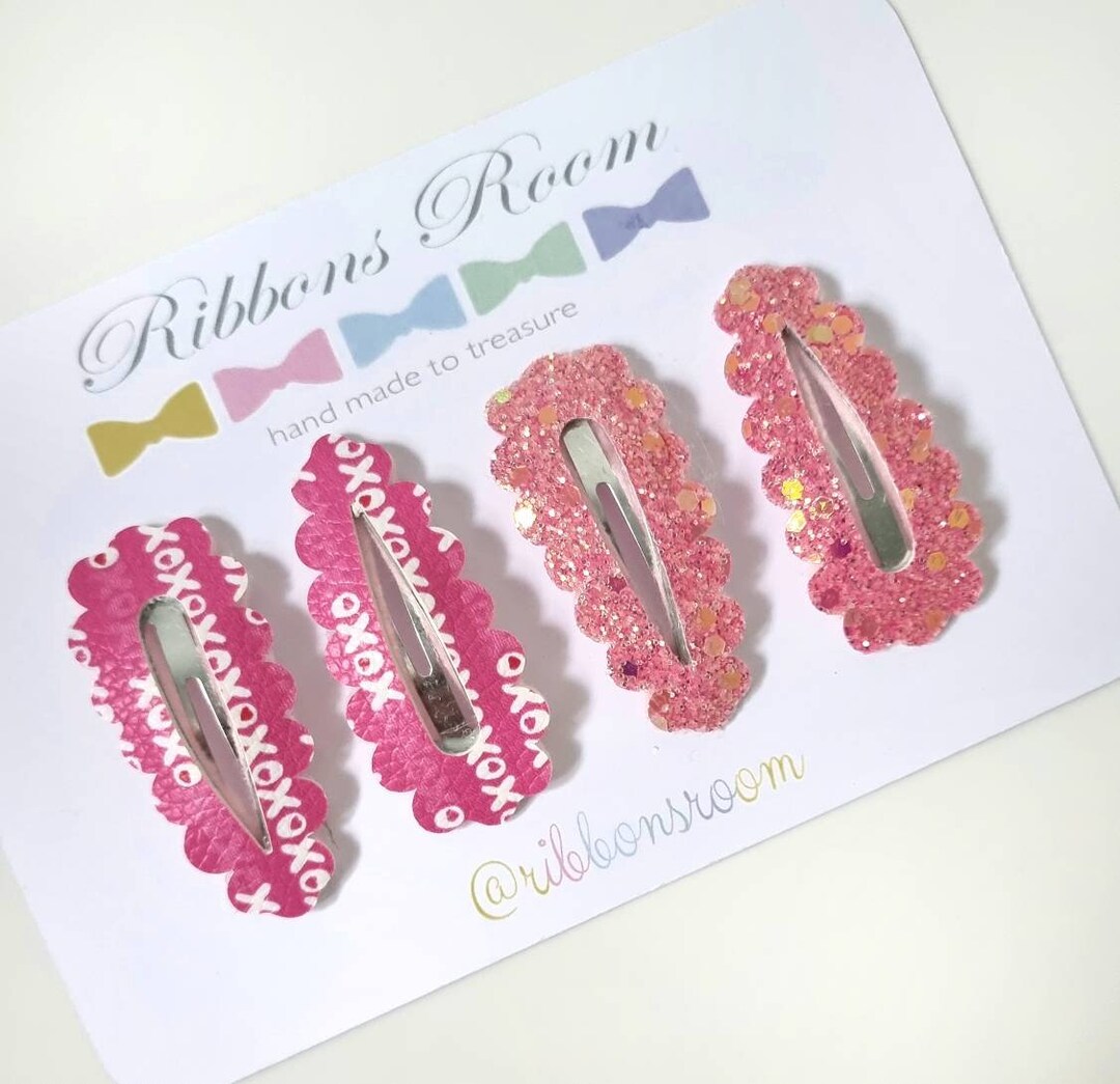 Pink Snap Clips, Fringe Clips, Pink Hair Clips, Sparkly Hair Slide ...