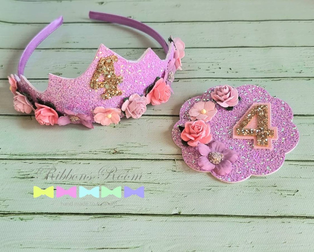 Birthday Tiara and Badge, Purple Princess Tiara, Purple Birthday Badge ...