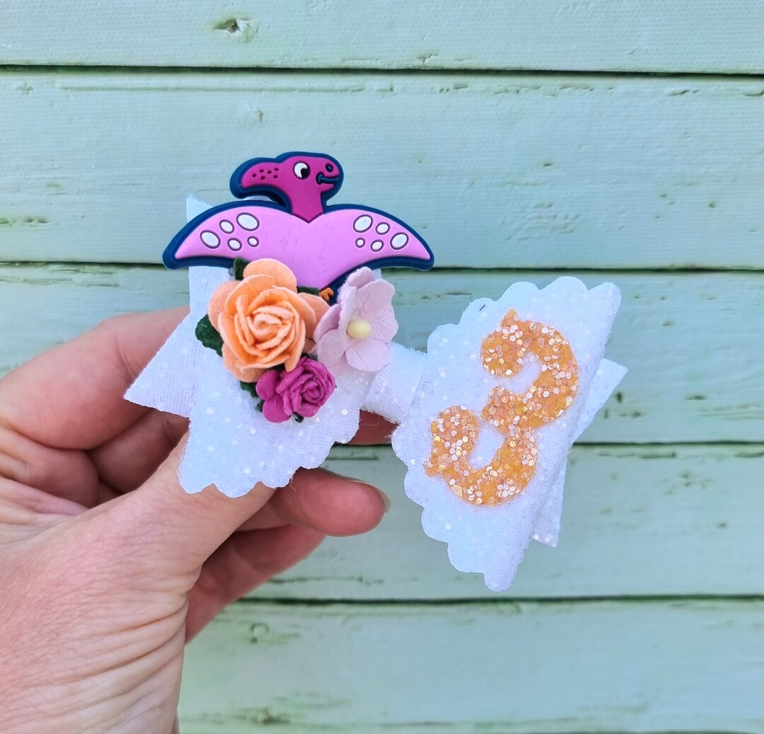 Dinosaur Birthday Hair Bow, Number Hair Bow, Birthday Hair Clip ...