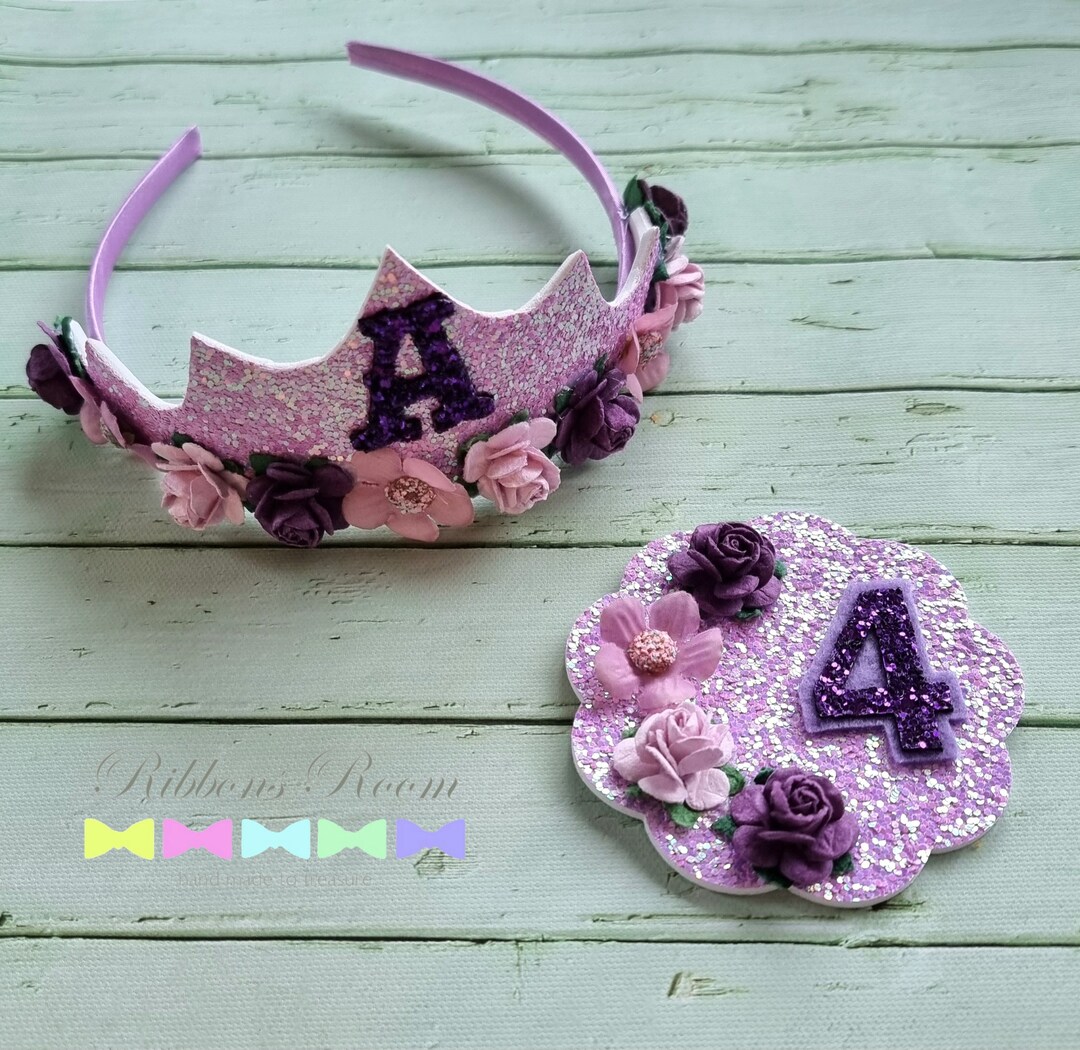 Birthday Tiara and Badge, Purple Princess Tiara, Purple Birthday Badge ...