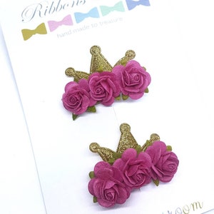 Princess Crown Hair Clip, Flower Hair Clip, Crown Hair Accessory, Pink ...
