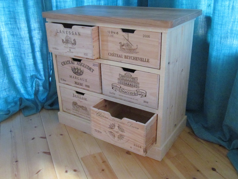 Oak Storage Chest of Drawers / Cabinet Made With Rustic Wine Boxes ...