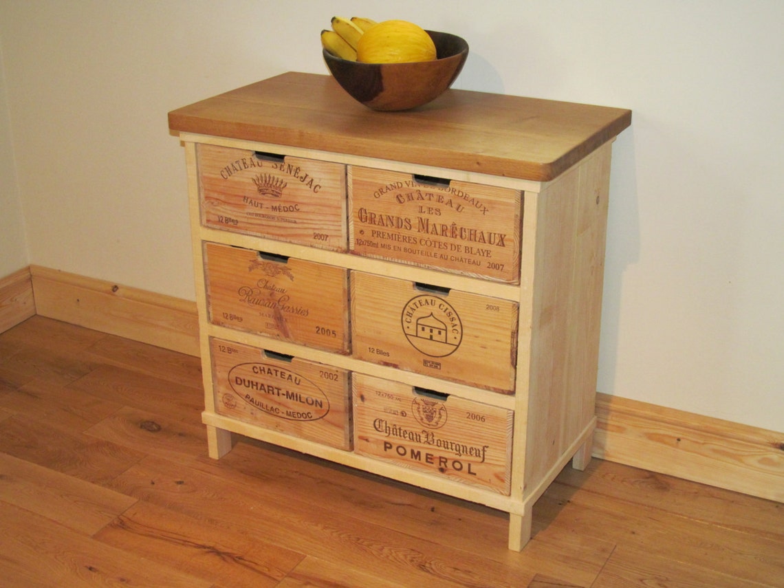 Oak storage chest of drawers / cabinet made with rustic wine | Etsy