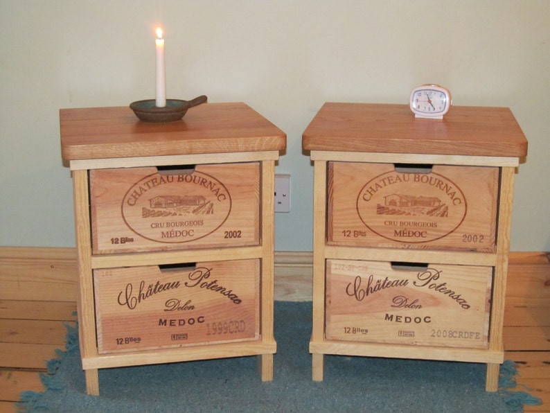 2 Bedside Tables With Authentic Wine Boxes - Etsy