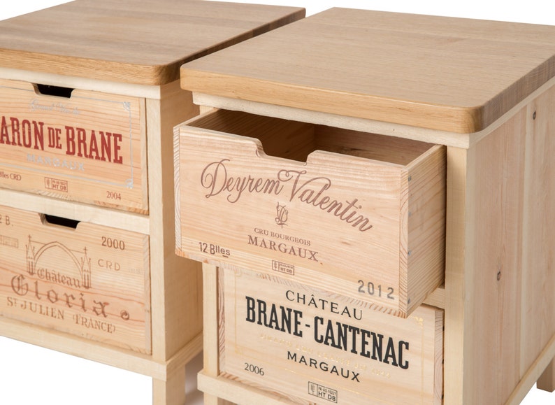 2 Bedside Tables With Authentic Wine Boxes - Etsy