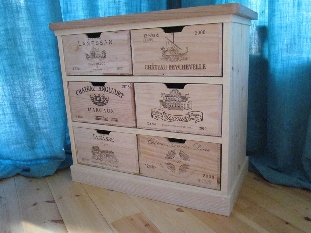 Oak Storage Chest of Drawers / Cabinet Made With Rustic Wine Boxes ...