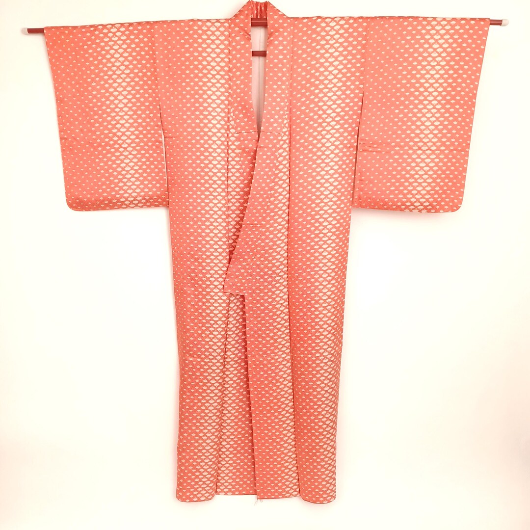 Used Japanese Kimono for Women | Light Red Silk Kimono With Small Fan ...